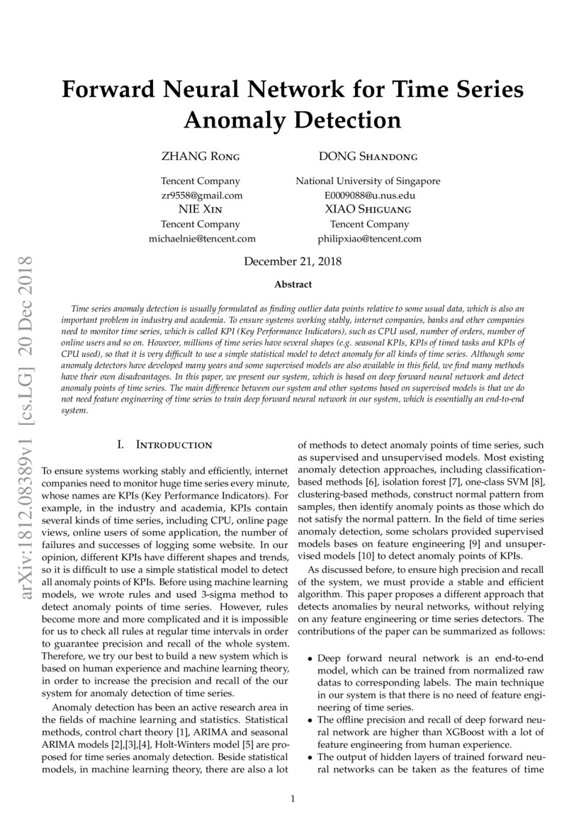 Forward Neural Network for Time Series Anomaly Detection | DeepAI