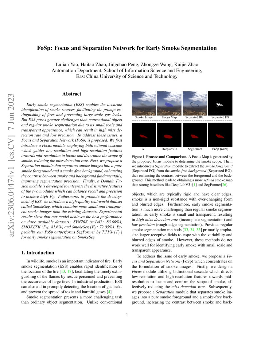 FoSp: Focus and Separation Network for Early Smoke Segmentation | DeepAI