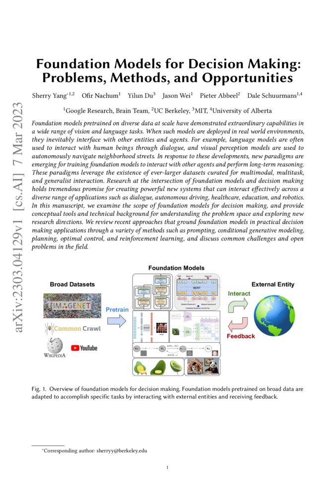 Foundation Models for Decision Making: Problems, Methods, and ...