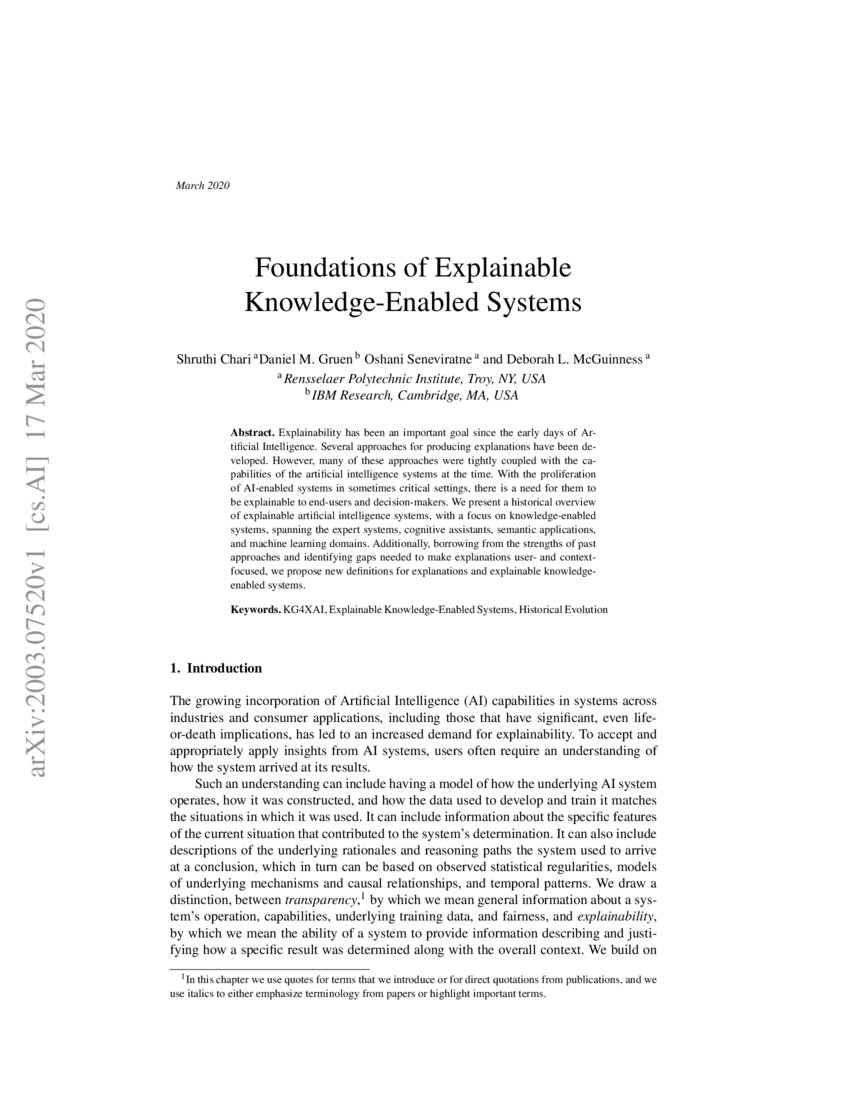 Foundations of Explainable Knowledge-Enabled Systems | DeepAI