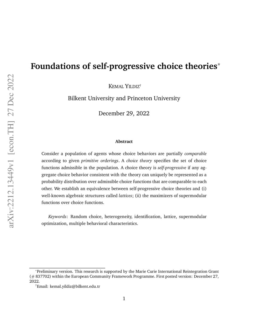 Foundations of self-progressive choice theories | DeepAI
