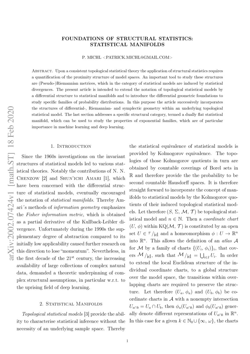 Foundations of Structural Statistics: Statistical Manifolds | DeepAI