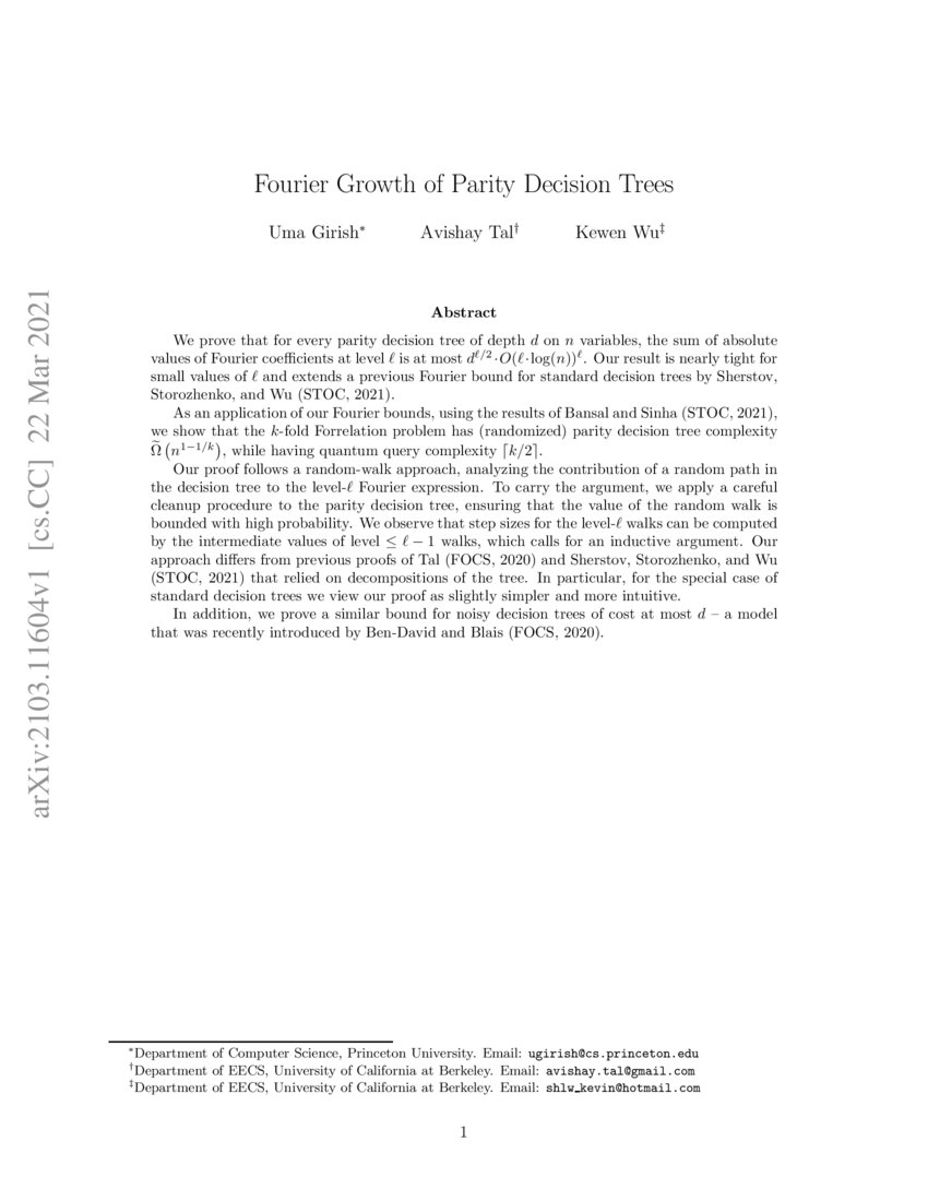 Fourier Growth Of Parity Decision Trees Deepai