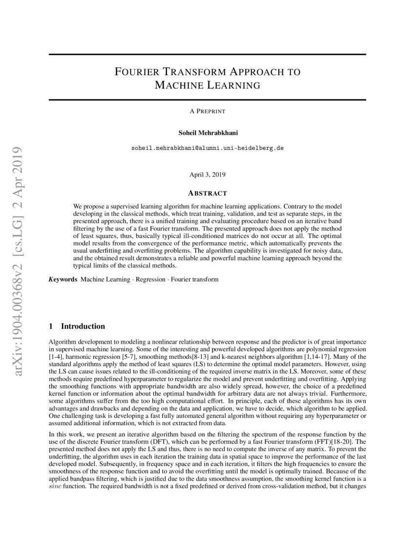Fourier Transform Approach To Machine Learning Deepai
