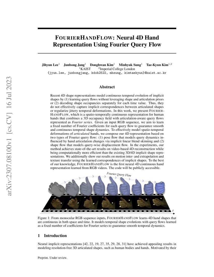 FourierHandFlow: Neural 4D Hand Representation Using Fourier Query Flow ...