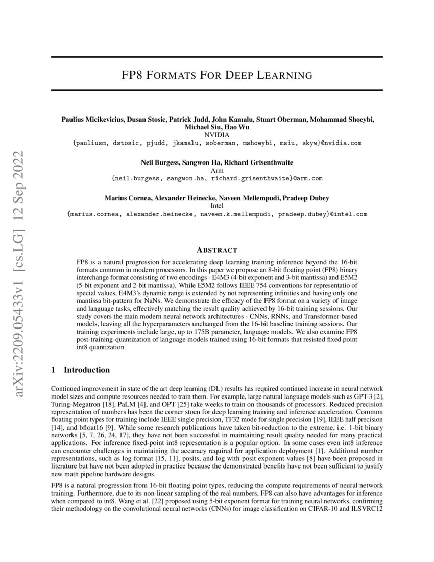 FP8 Formats for Deep Learning | DeepAI