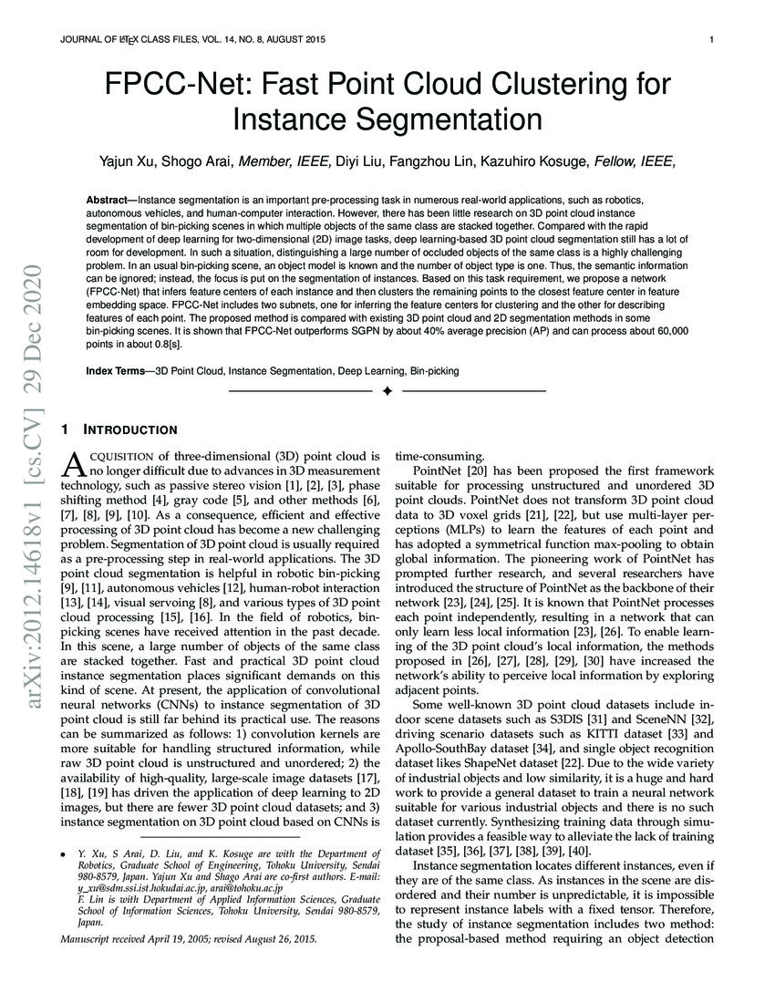 FPCC-Net: Fast Point Cloud Clustering for Instance Segmentation | DeepAI