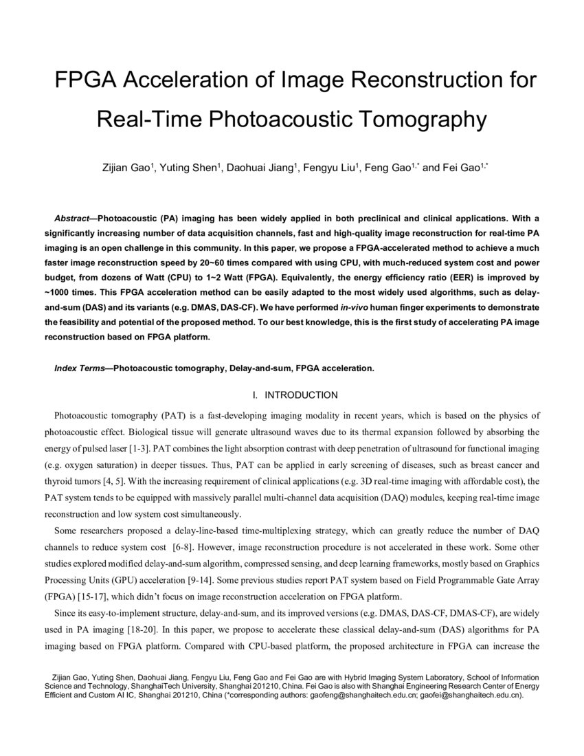 FPGA Acceleration of Image Reconstruction for Real-Time Photoacoustic ...