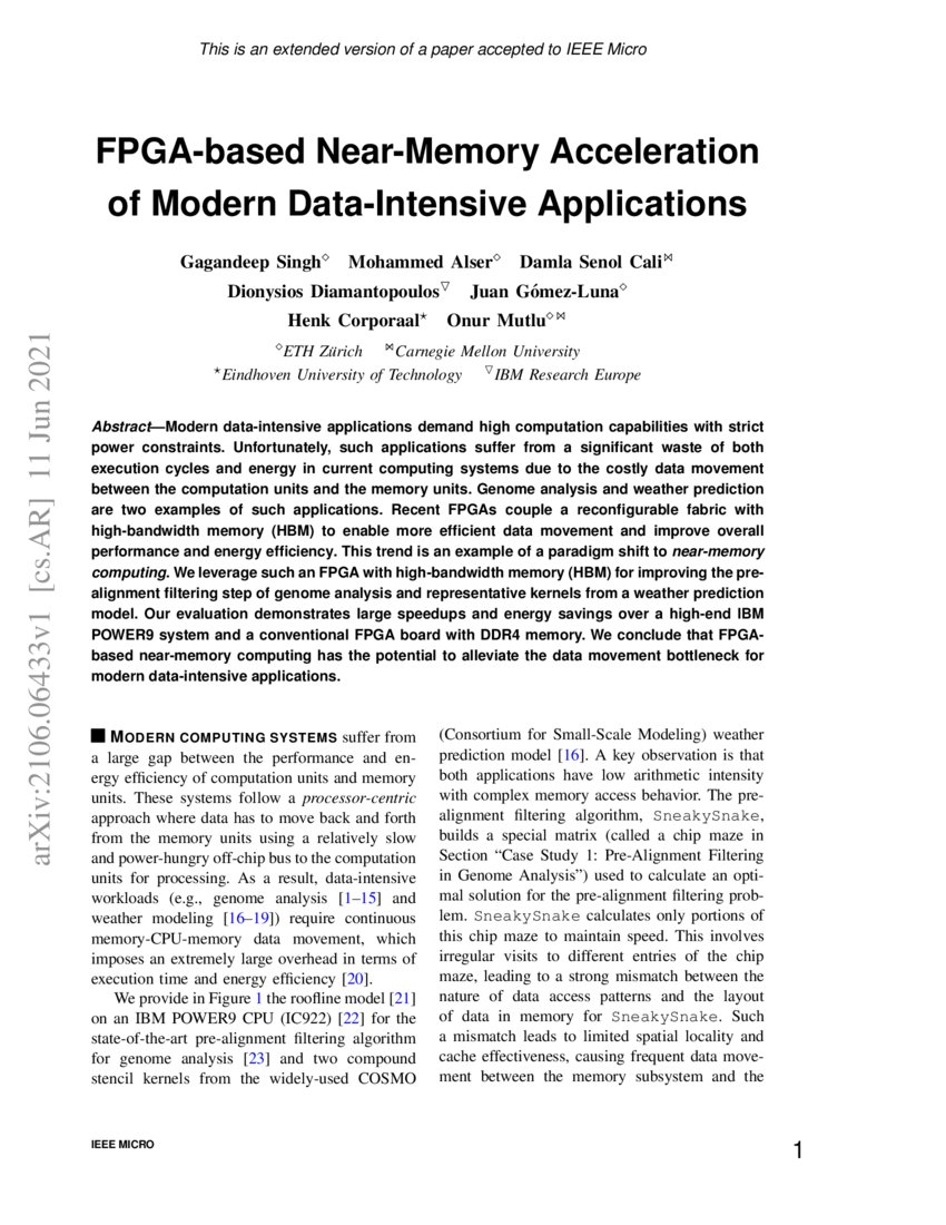 Fpga Based Near Memory Acceleration Of Modern Data Intensive Applications Deepai