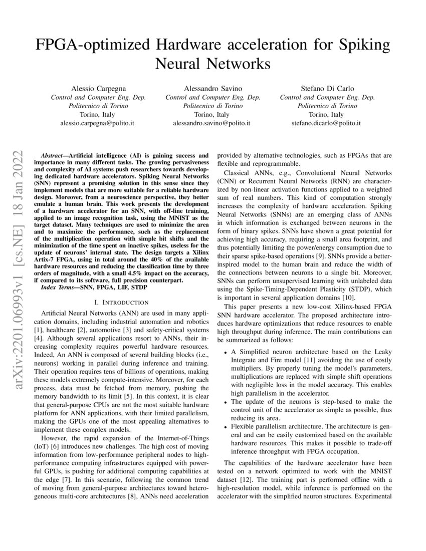 Fpga Optimized Hardware Acceleration For Spiking Neural Networks Deepai