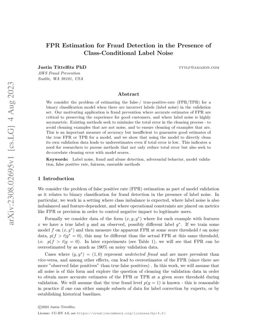Fpr Estimation For Fraud Detection In The Presence Of Class Conditional