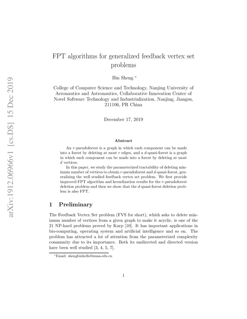 FPT algorithms for generalized feedback vertex set problems | DeepAI
