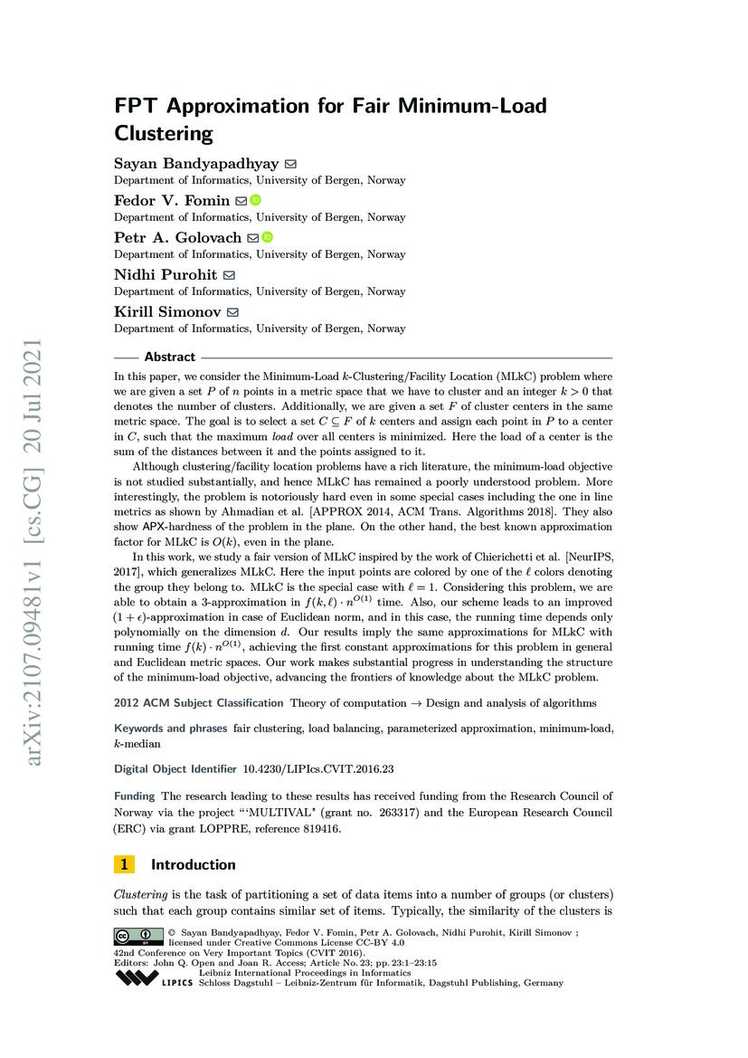 Fpt Approximation For Fair Minimum Load Clustering Deepai