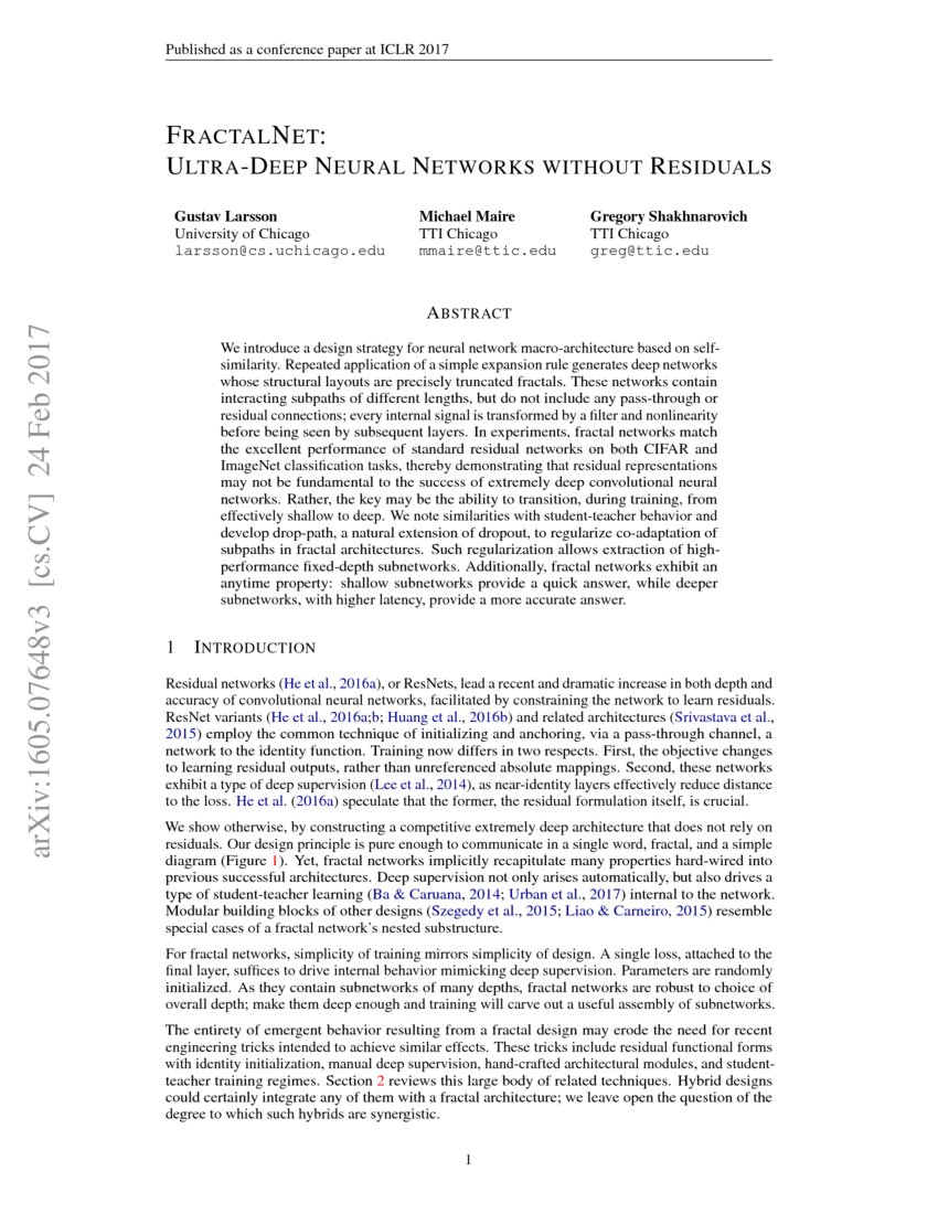 FractalNet: Ultra-Deep Neural Networks without Residuals | DeepAI