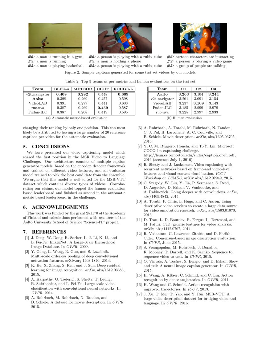 Frame- and Segment-Level Features and Candidate Pool Evaluation for Video Caption Generation ...