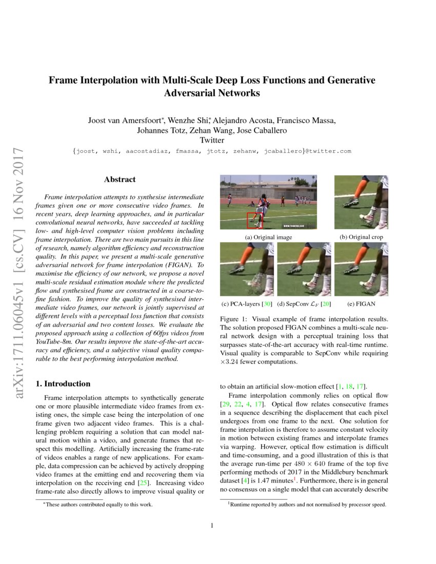 Frame Interpolation With Multi Scale Deep Loss Functions And Generative