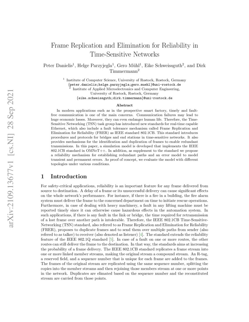 Frame Replication And Elimination For Reliability In Time Sensitive Networks Deepai