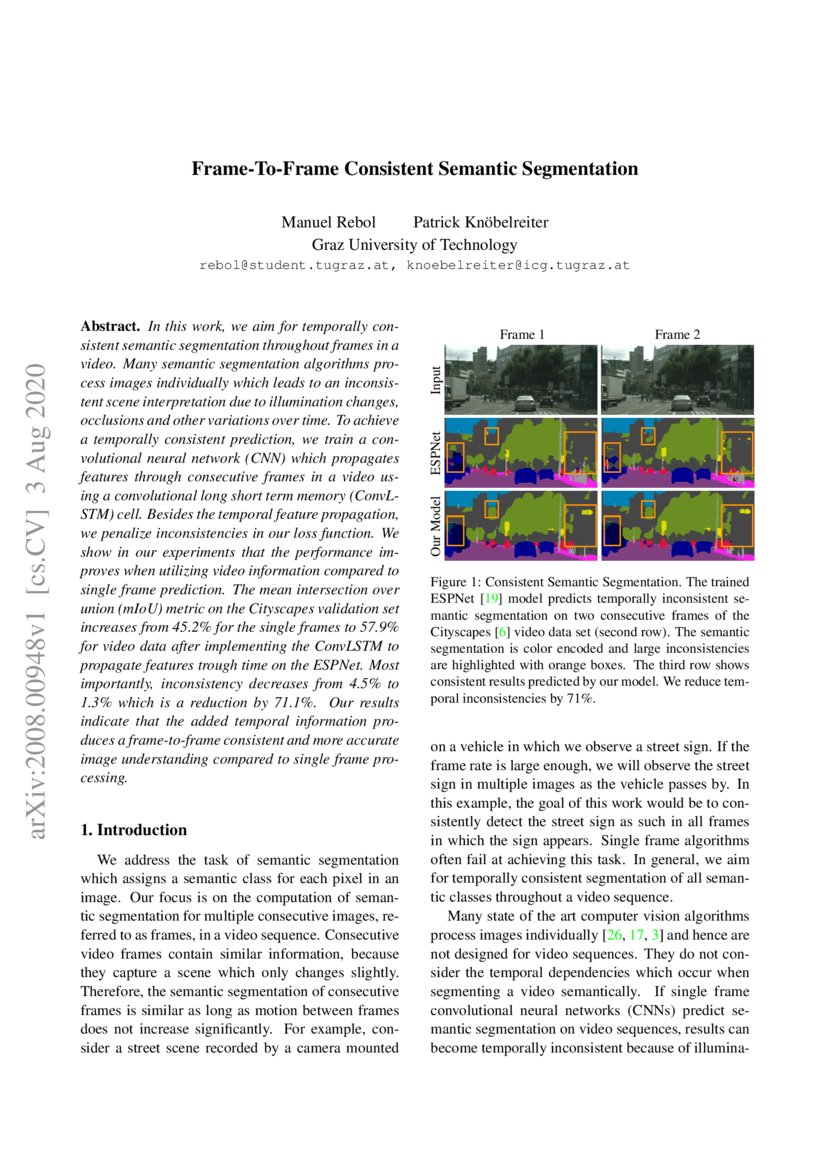 Frame-To-Frame Consistent Semantic Segmentation | DeepAI