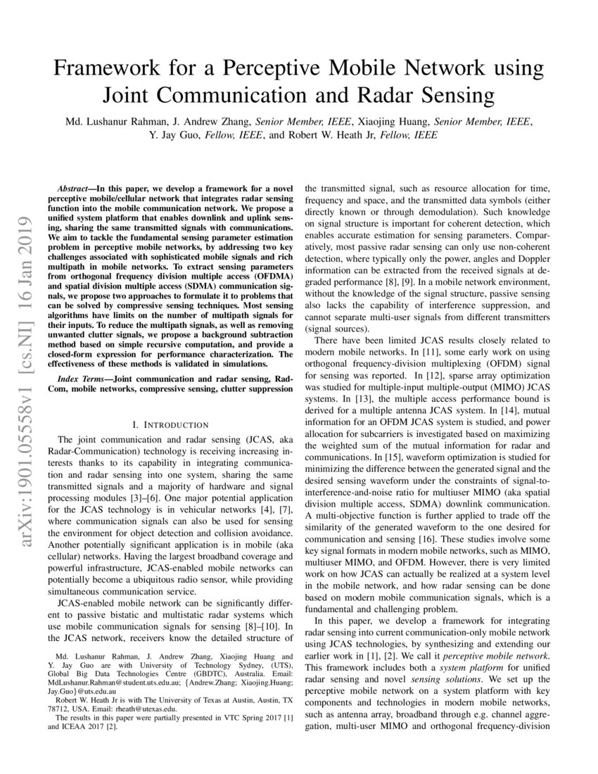 Framework For A Perceptive Mobile Network Using Joint Communication And Radar Sensing Deepai