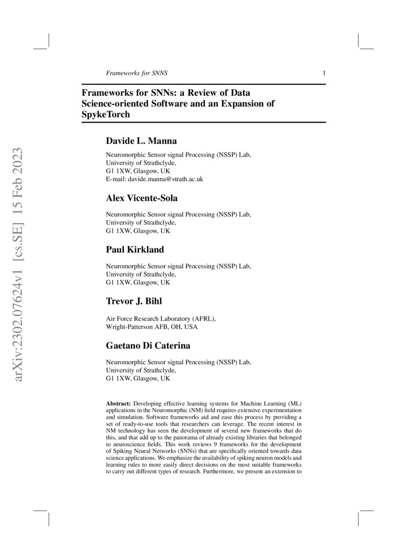 Frameworks for SNNs: a Review of Data Science-oriented Software and an Expansion of SpykeTorch ...