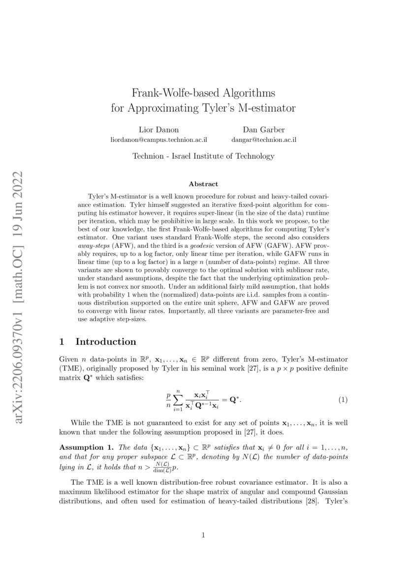 Frank-Wolfe-based Algorithms for Approximating Tyler's M-estimator | DeepAI