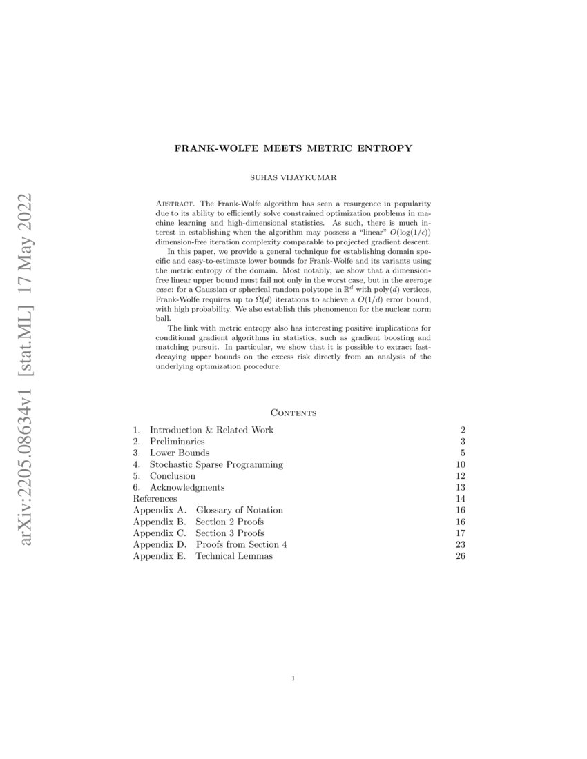 Frank Wolfe Meets Metric Entropy | DeepAI