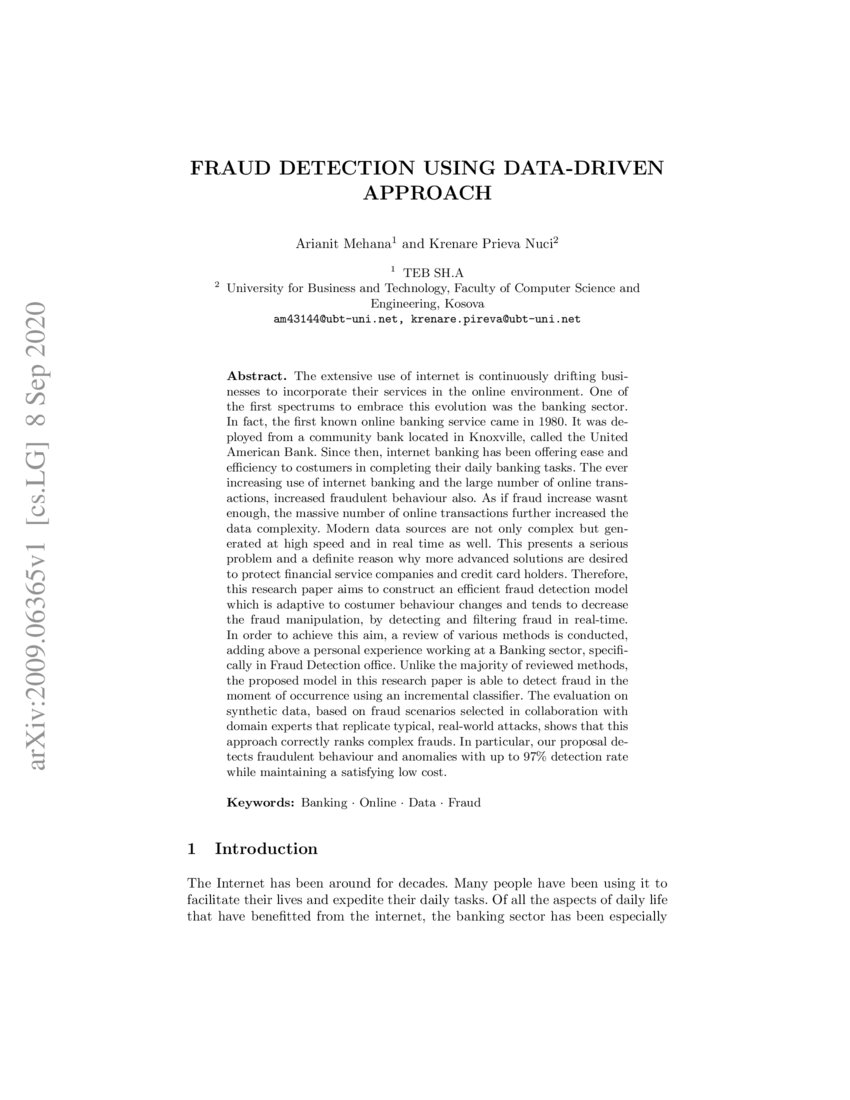 Fraud Detection Using Data Driven Approach Deepai