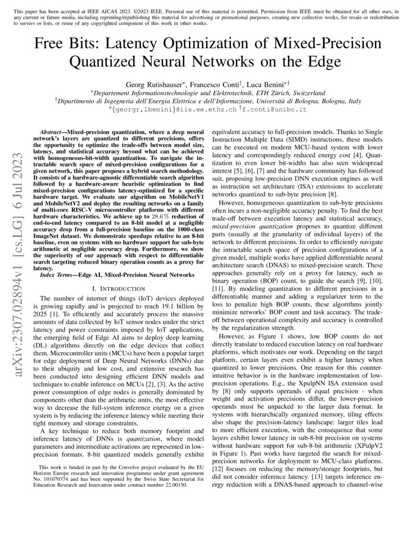 Free Bits Latency Optimization Of Mixed Precision Quantized Neural Networks On The Edge Deepai