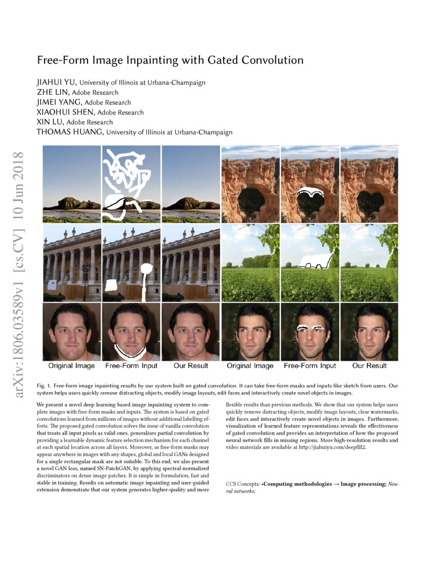Free-Form Image Inpainting with Gated Convolution | DeepAI