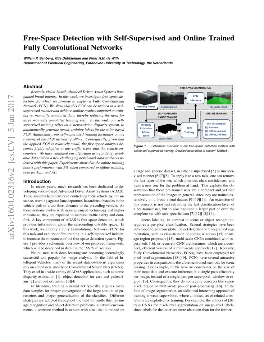 Free Space Detection With Self Supervised And Online Trained Fully Convolutional Networks Deepai
