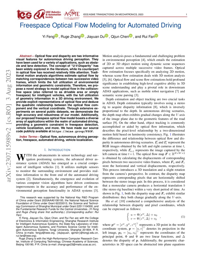 Freespace Optical Flow Modeling for Automated Driving | DeepAI
