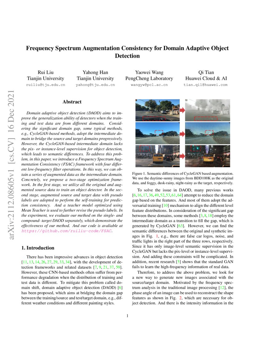 Frequency Spectrum Augmentation Consistency For Domain Adaptive Object Detection Deepai