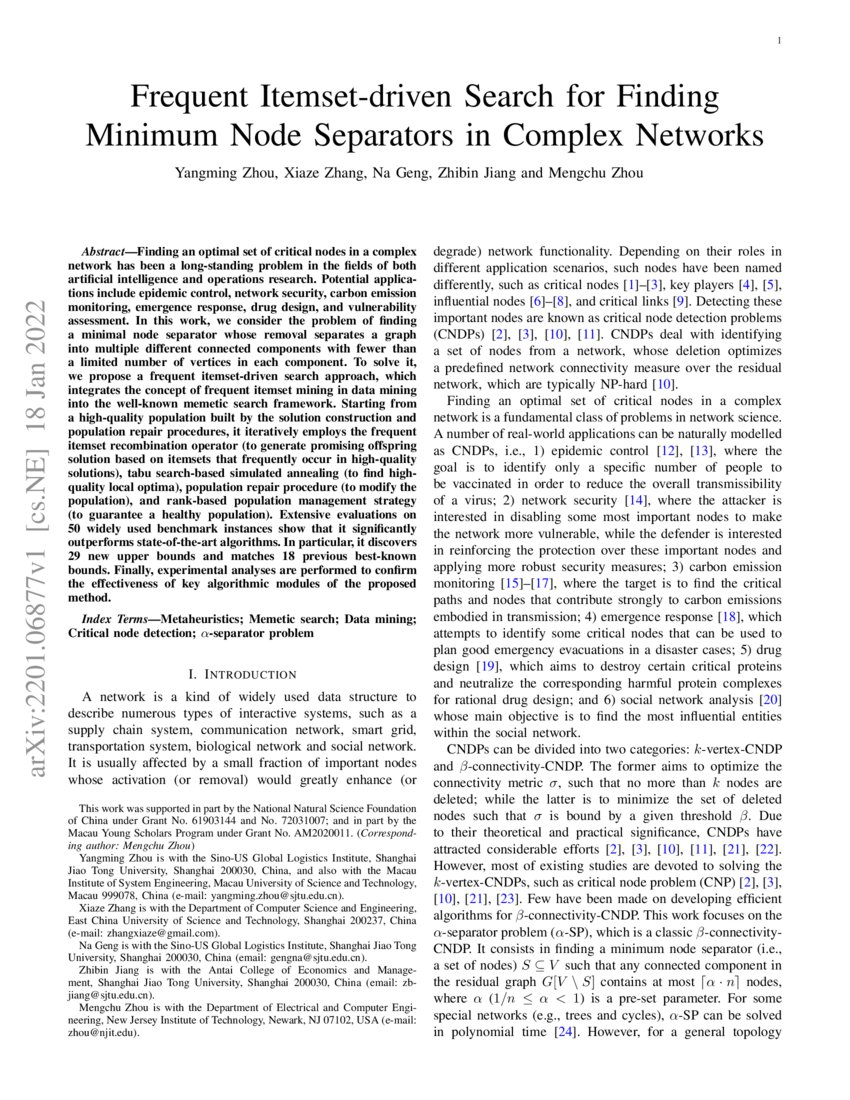 Frequent Itemset-driven Search for Finding Minimum Node Separators in ...