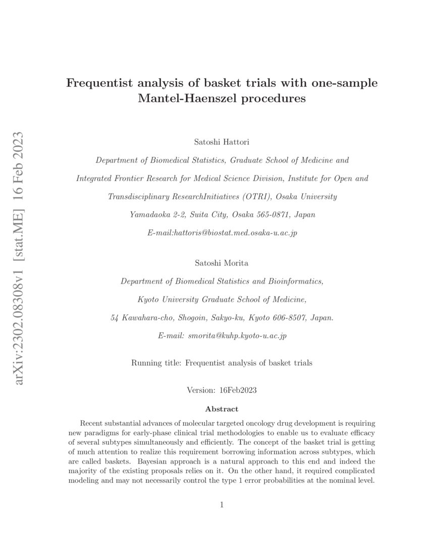 Frequentist analysis of basket trials with one-sample Mantel-Haenszel ...