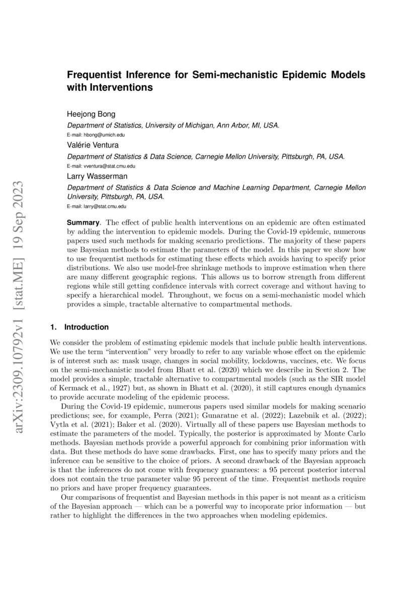 Frequentist Inference for Semi-mechanistic Epidemic Models with Interventions | DeepAI