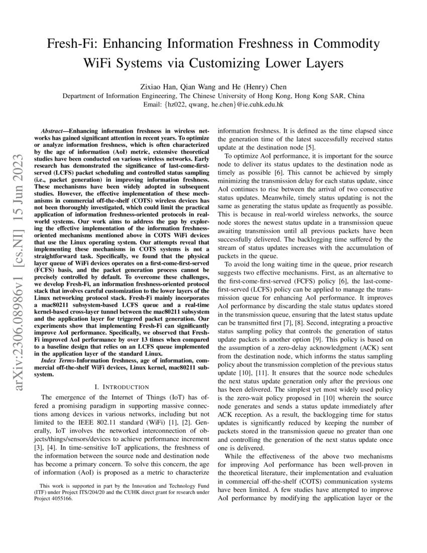 Fresh-Fi: Enhancing Information Freshness in Commodity WiFi Systems via ...