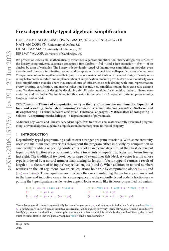 Frex Dependently Typed Algebraic Simplification Deepai