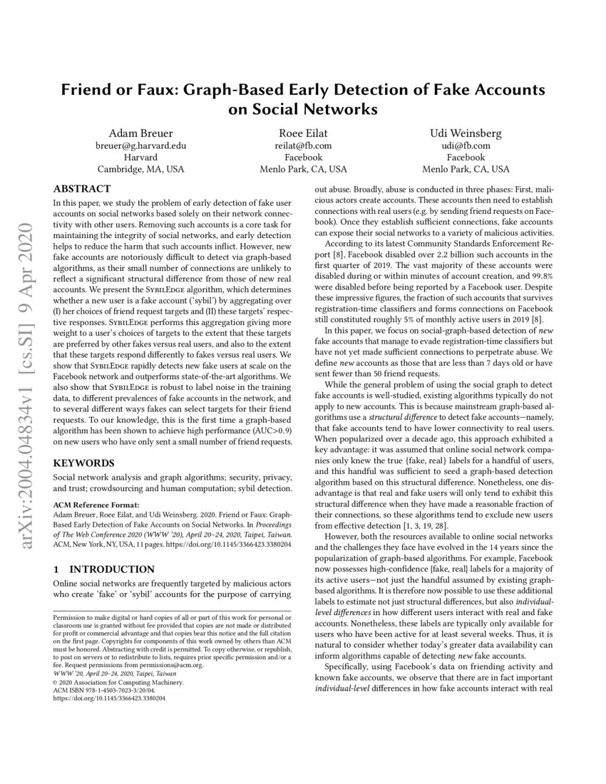 Friend or Faux: Graph-Based Early Detection of Fake Accounts on Social ...