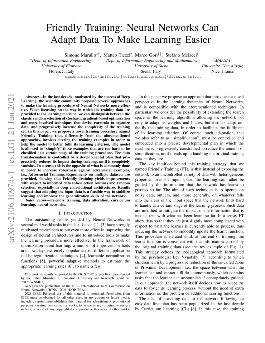 Friendly Training: Neural Networks Can Adapt Data To Make Learning ...