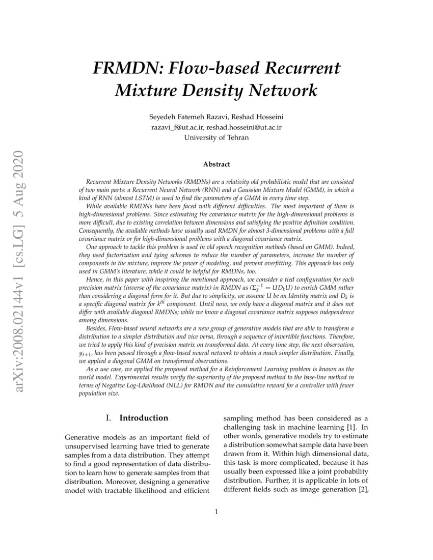 FRMDN: Flow-based Recurrent Mixture Density Network | DeepAI