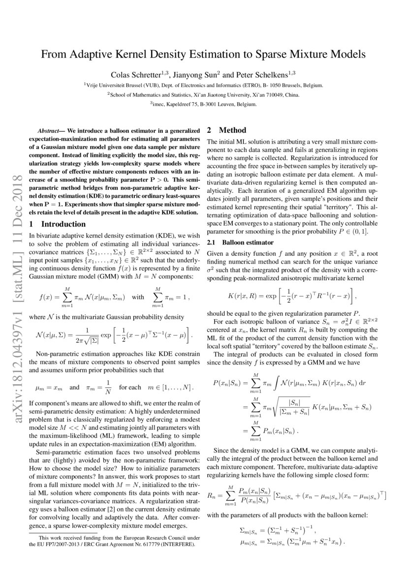 From Adaptive Kernel Density Estimation to Sparse Mixture Models | DeepAI