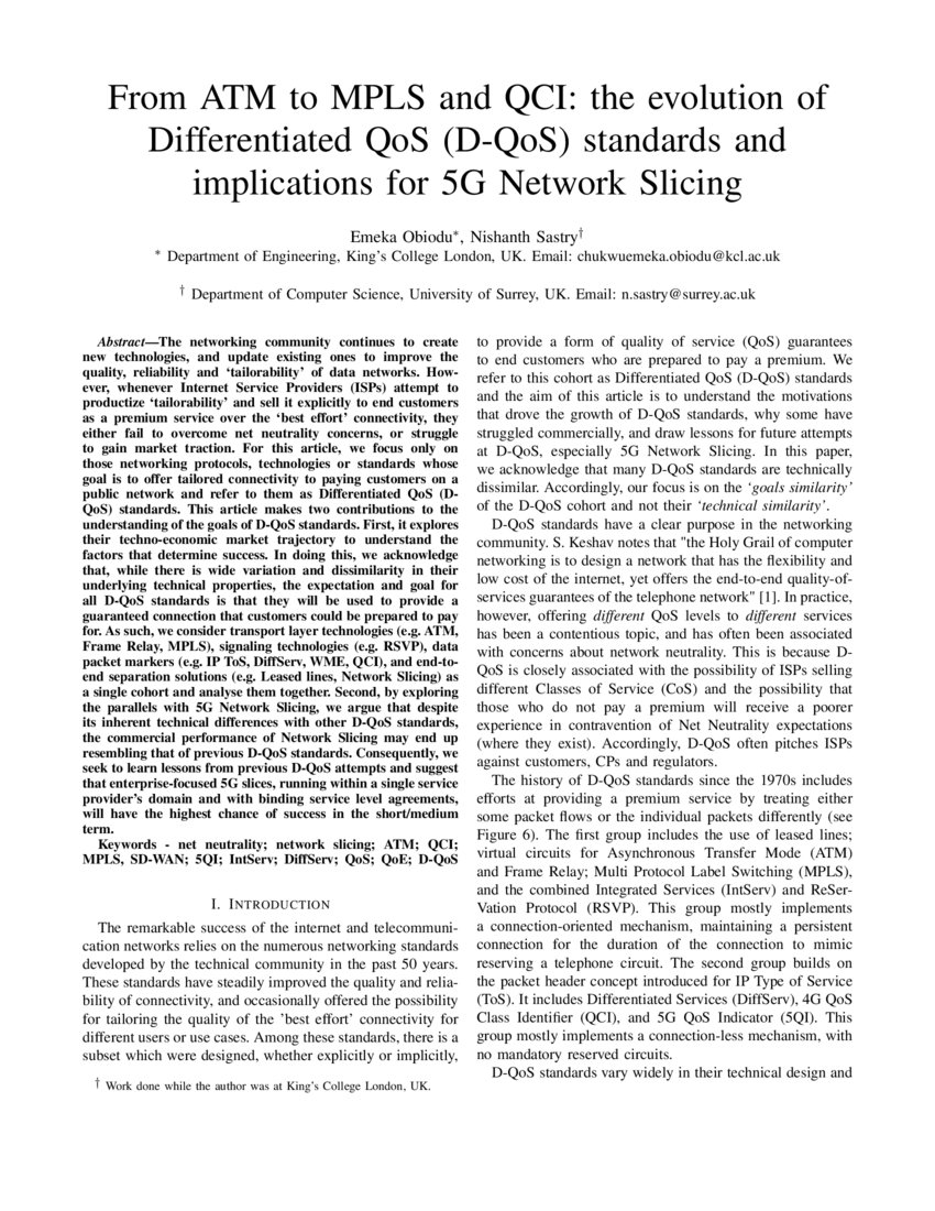 From ATM to MPLS and QCI: The Evolution of Differentiated QoS Standards ...