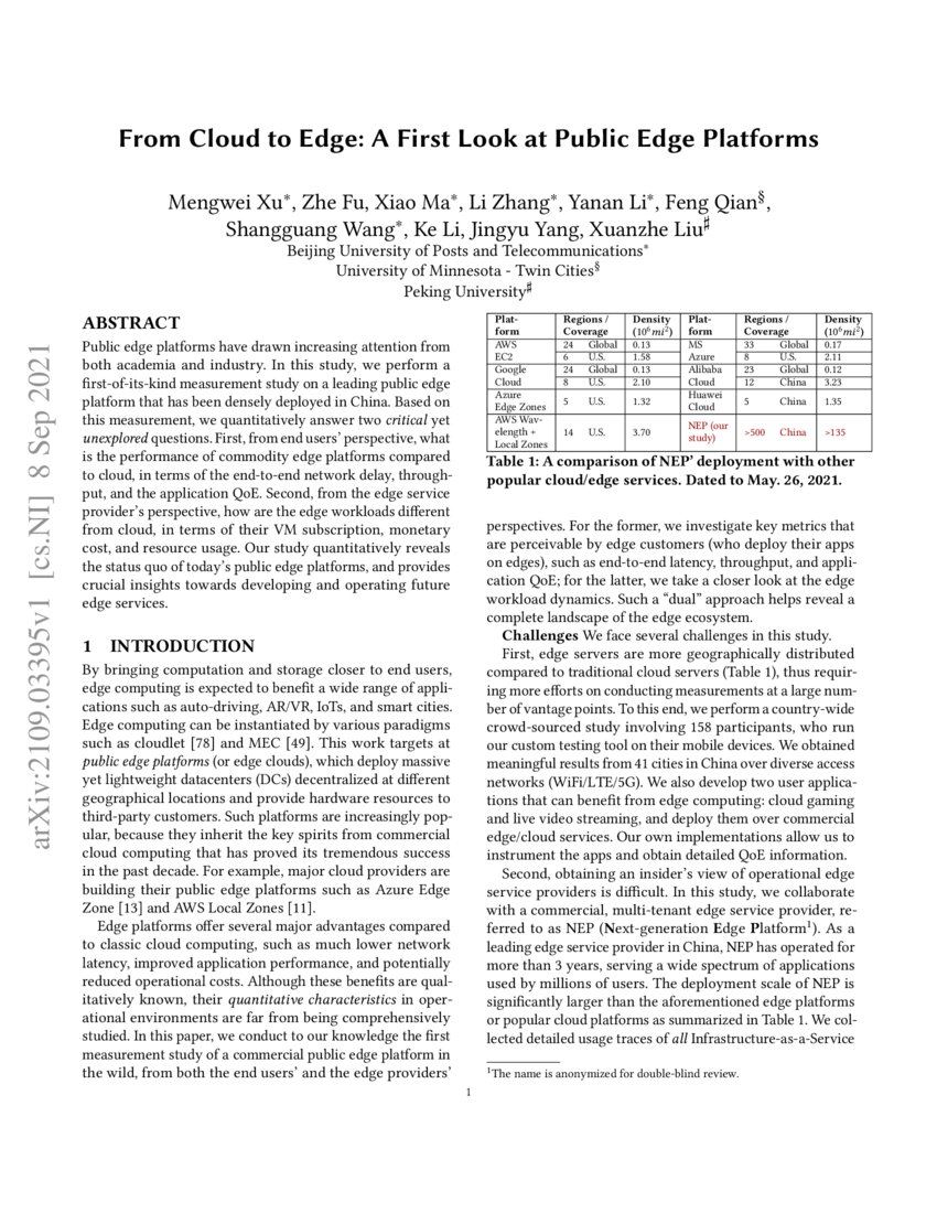From Cloud to Edge: A First Look at Public Edge Platforms | DeepAI
