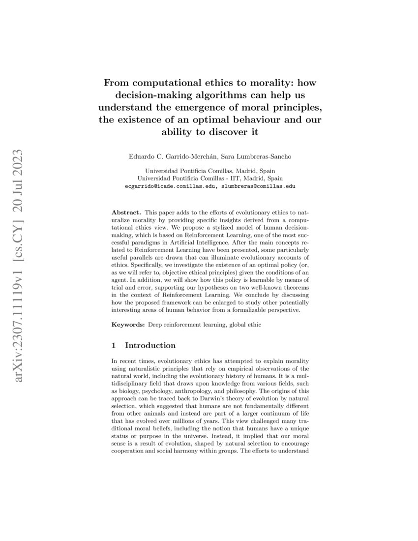 From Computational Ethics To Morality How Decision Making Algorithms