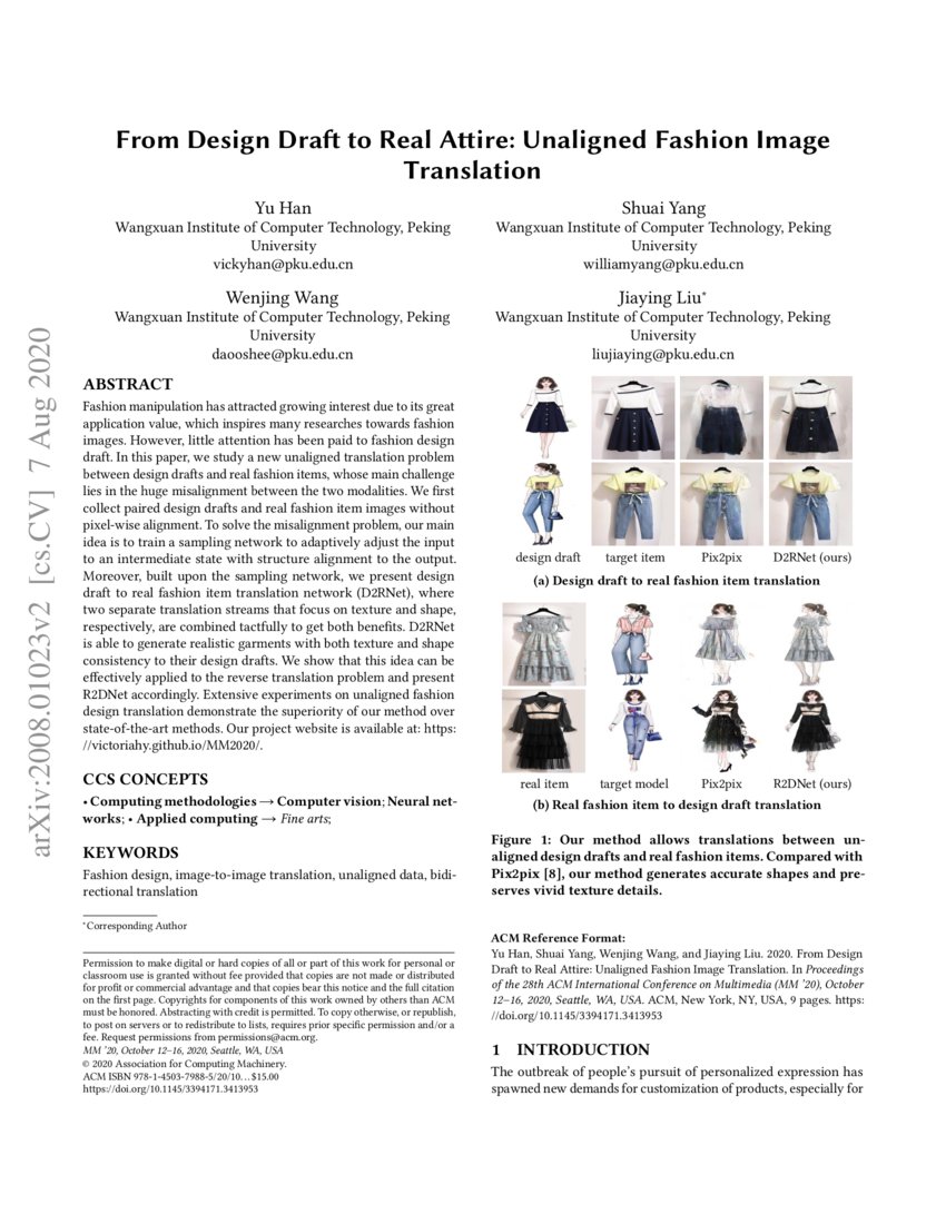 From Design Draft to Real Attire: Unaligned Fashion Image Translation ...