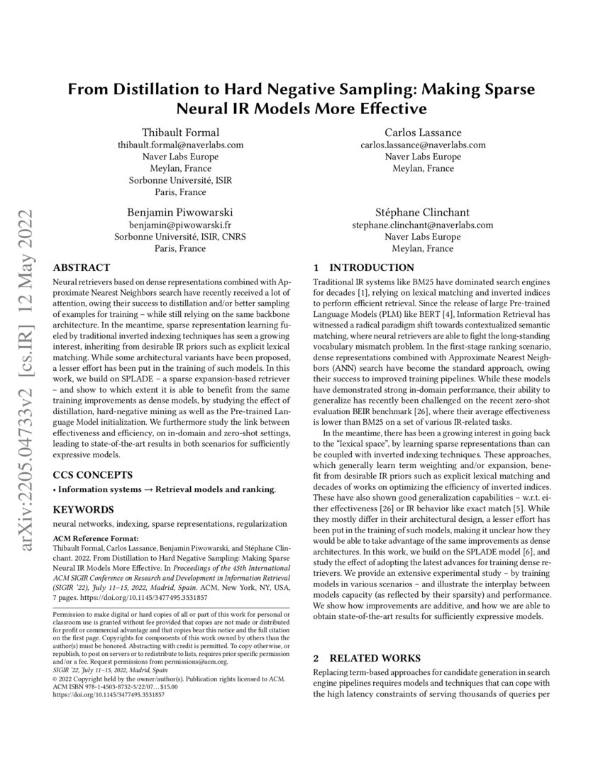 From Distillation to Hard Negative Sampling: Making Sparse Neural IR Models More Effective | DeepAI