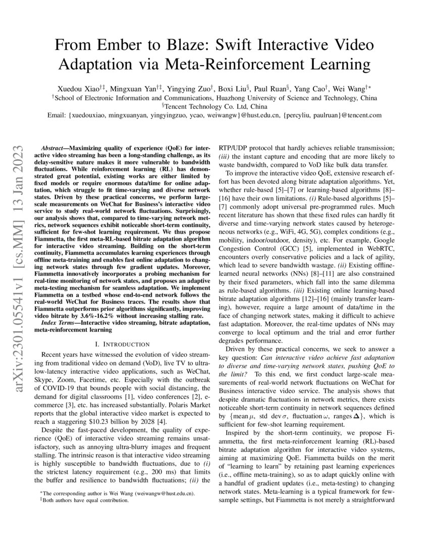 From Ember To Blaze Swift Interactive Video Adaptation Via Meta Reinforcement Learning Deepai