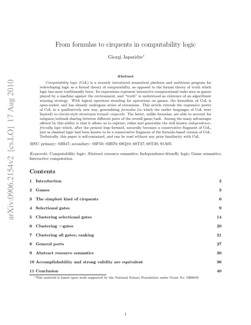 From formulas to cirquents in computability logic | DeepAI