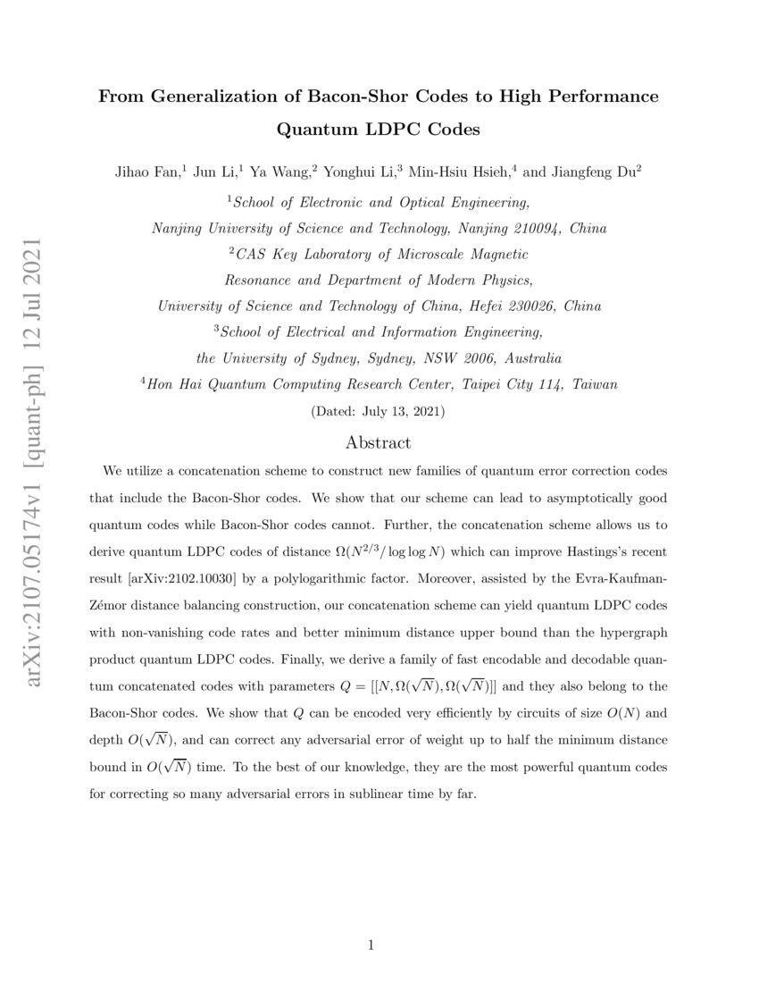 From Generalization of Bacon-Shor Codes to High Performance Quantum LDPC Codes | DeepAI