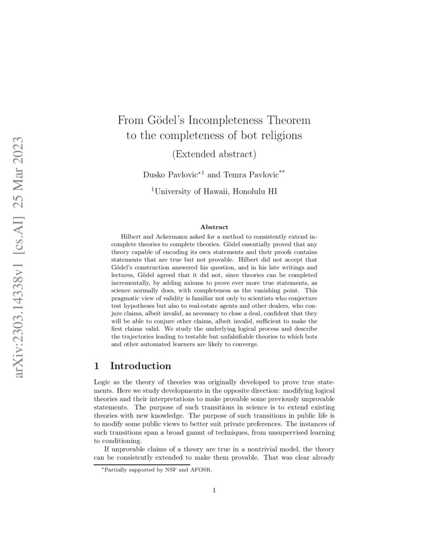 From Gödel's Incompleteness Theorem to the completeness of bot ...